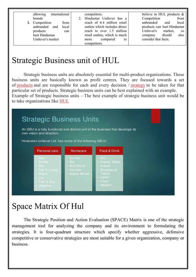 Strategic Business Management Project Report on HUL | PDF