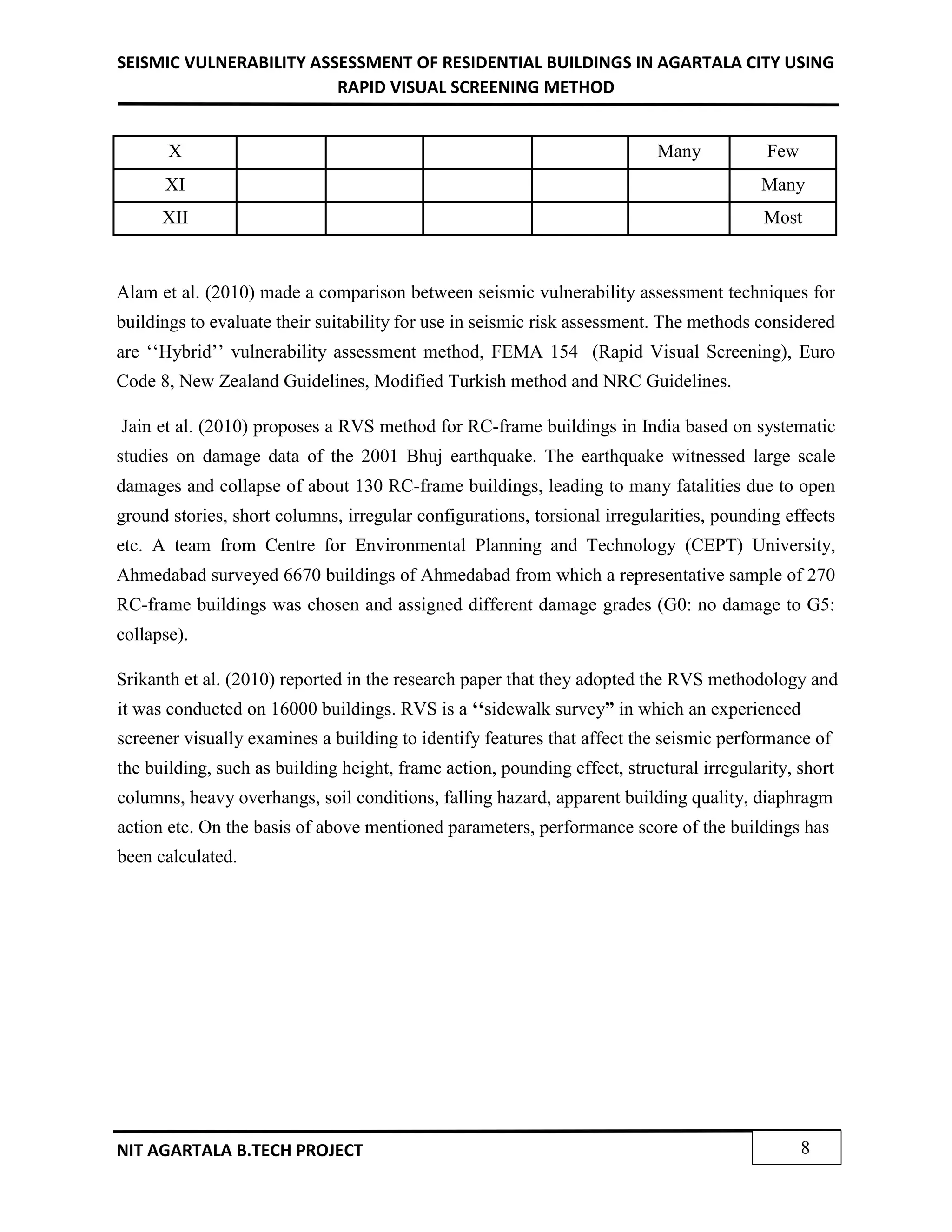 SEISMIC VULNERABILITY ASSESSMENT OF RESIDENTIAL BUILDINGS IN AGARTALA ...