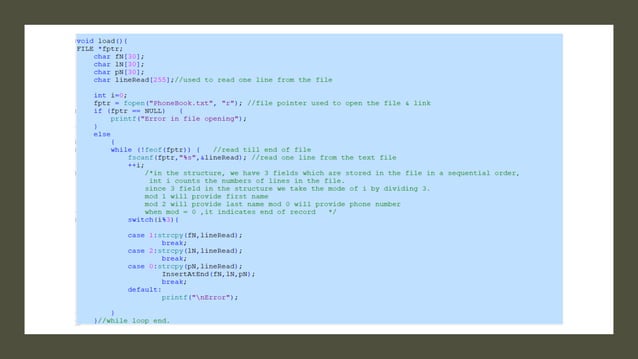 Phone Book project in Data Structure C | PPTX | Programming Languages | Computing