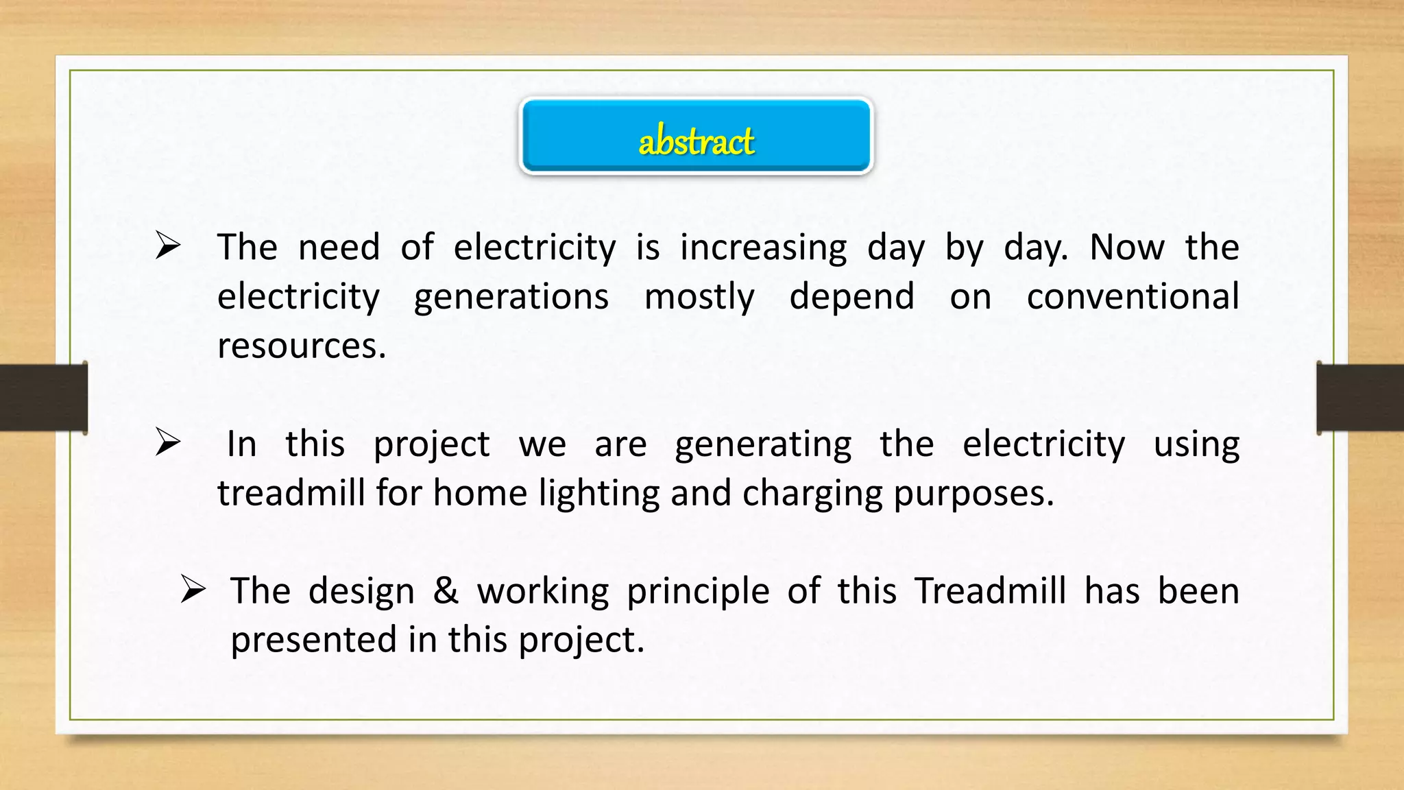 fabrication of power generation using treadmill.pptx | Running and ...