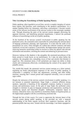 FINAL PROJECT - UNDERSTANDING THE BRAIN. The neurobiology of everyday ...