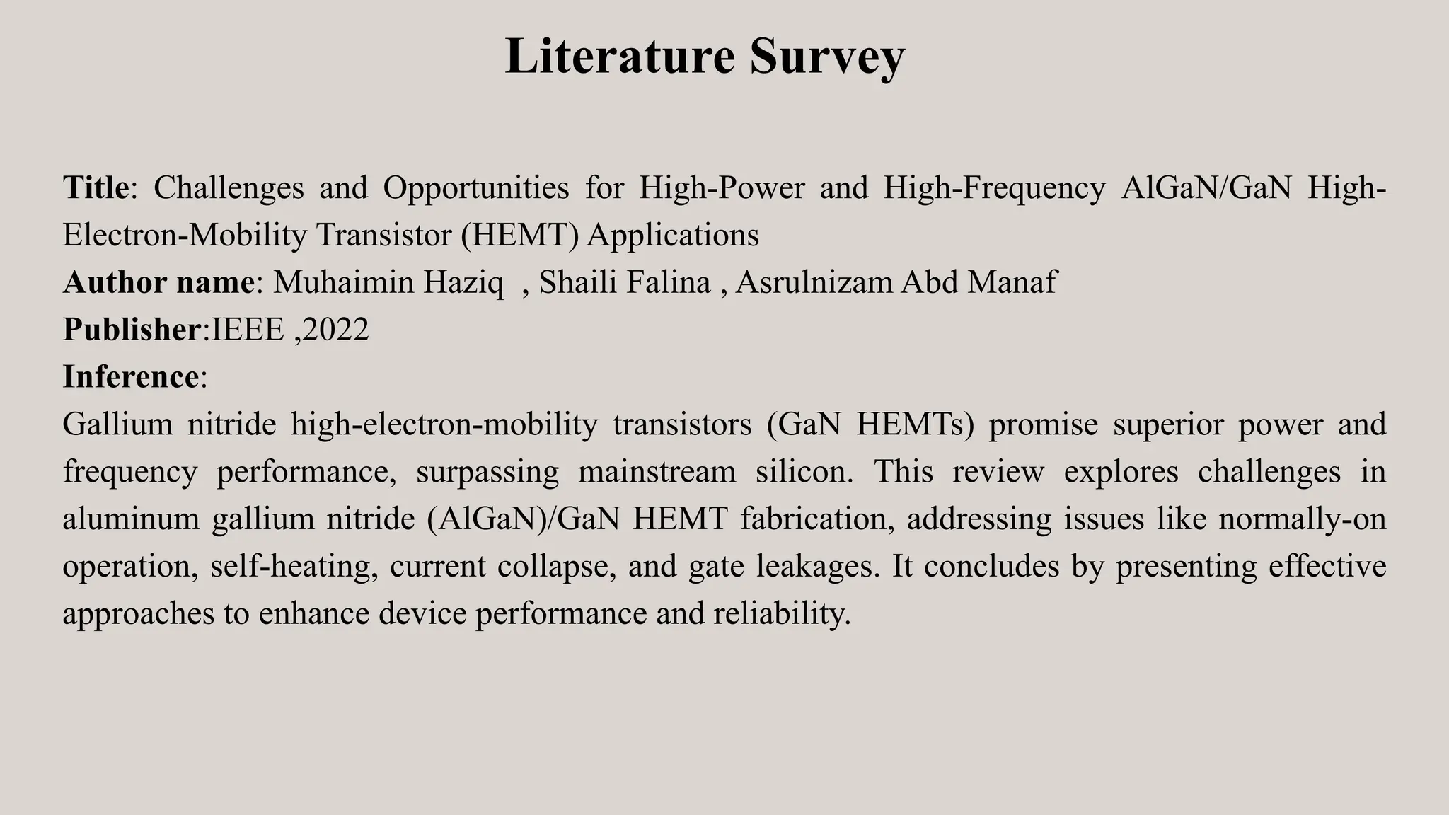 HEMT transistor final project presentation | PPTX