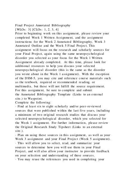 Final Project Annotated Bibliography[WLOs 3] [CLOs 1, 2, 3, 4] | PDF | Free Download