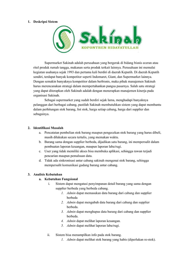 Final Project APSI : ANALISIS PERANCANGAN SISTEM INFORMASI PENJUALAN SUPERMARKET SAKINAH | PDF