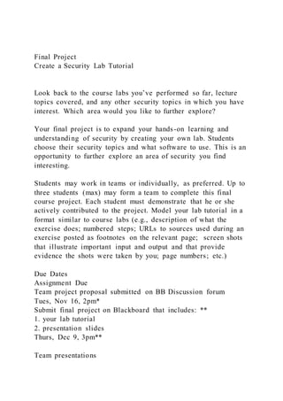 Final ProjectCreate a Security Lab Tutorial Look back to t | DOCX