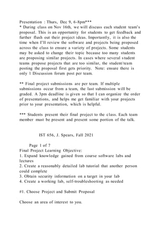 Final ProjectCreate a Security Lab Tutorial Look back to t | DOCX