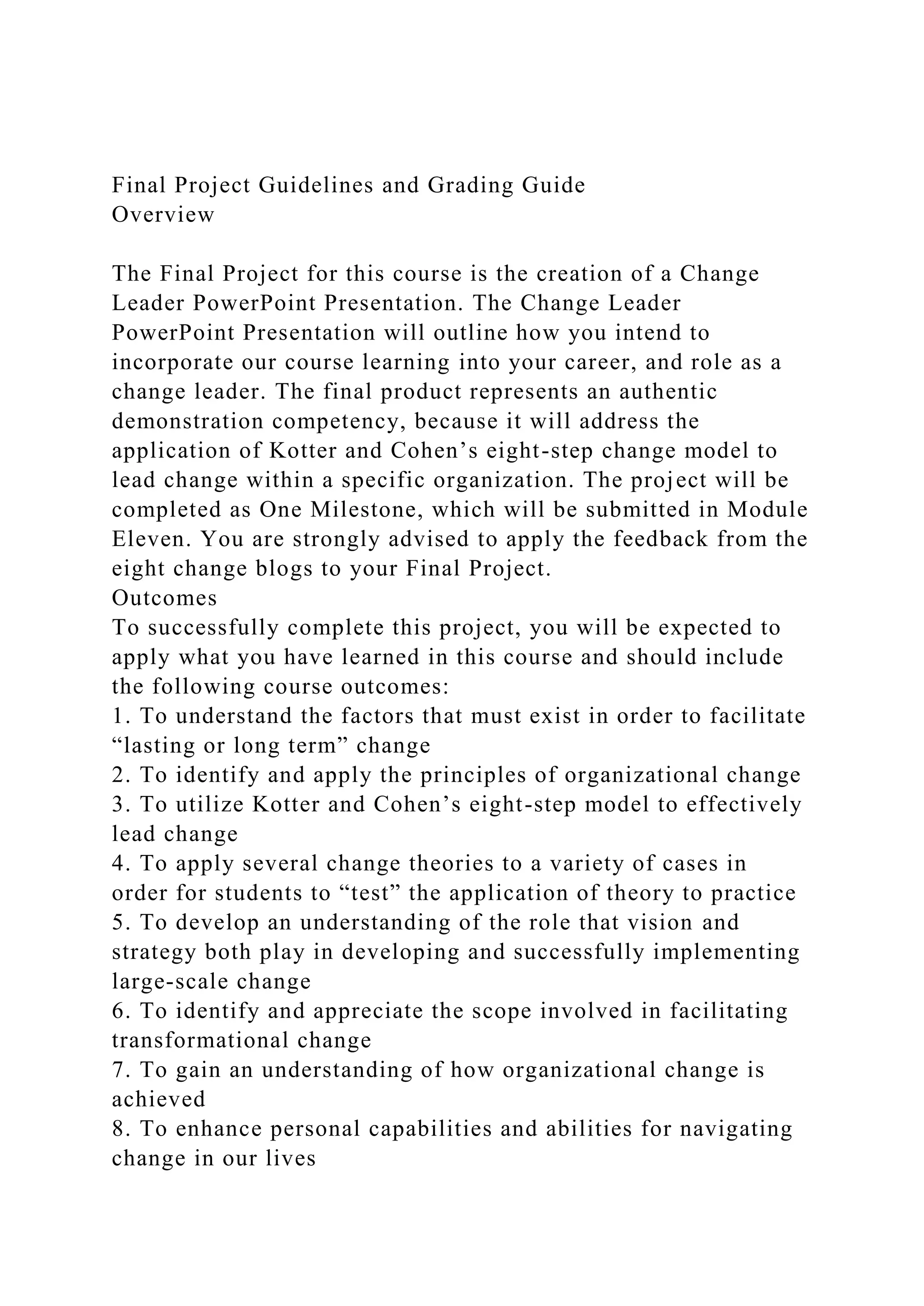 Final Project Guidelines and Grading GuideOverviewThe Final .docx