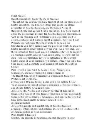 Final ProjectHealth Education From Theory to PracticeThroughout.docx