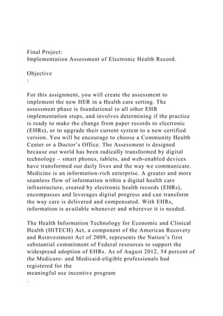 Final Project Implementation Assessment of Electronic Health .docx