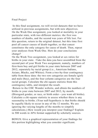 Final Project In this final assignment, we will revisit datase.docx