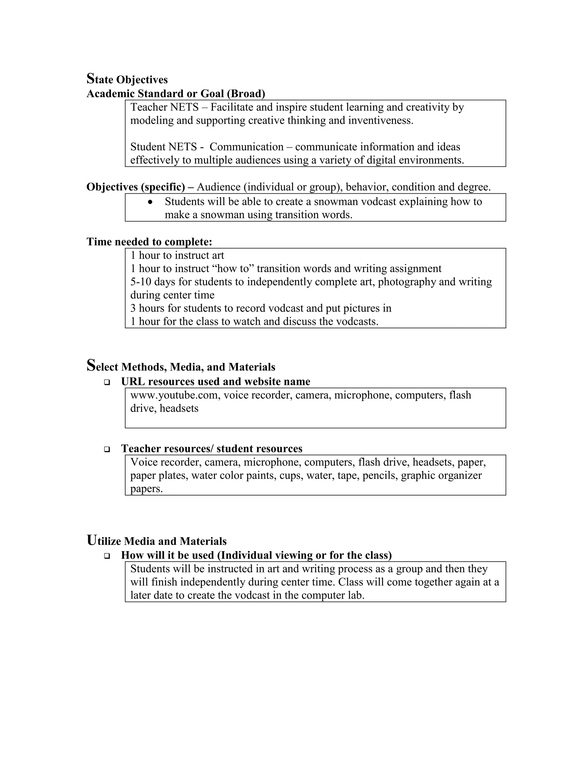 Photography Lesson Plan | DOCX