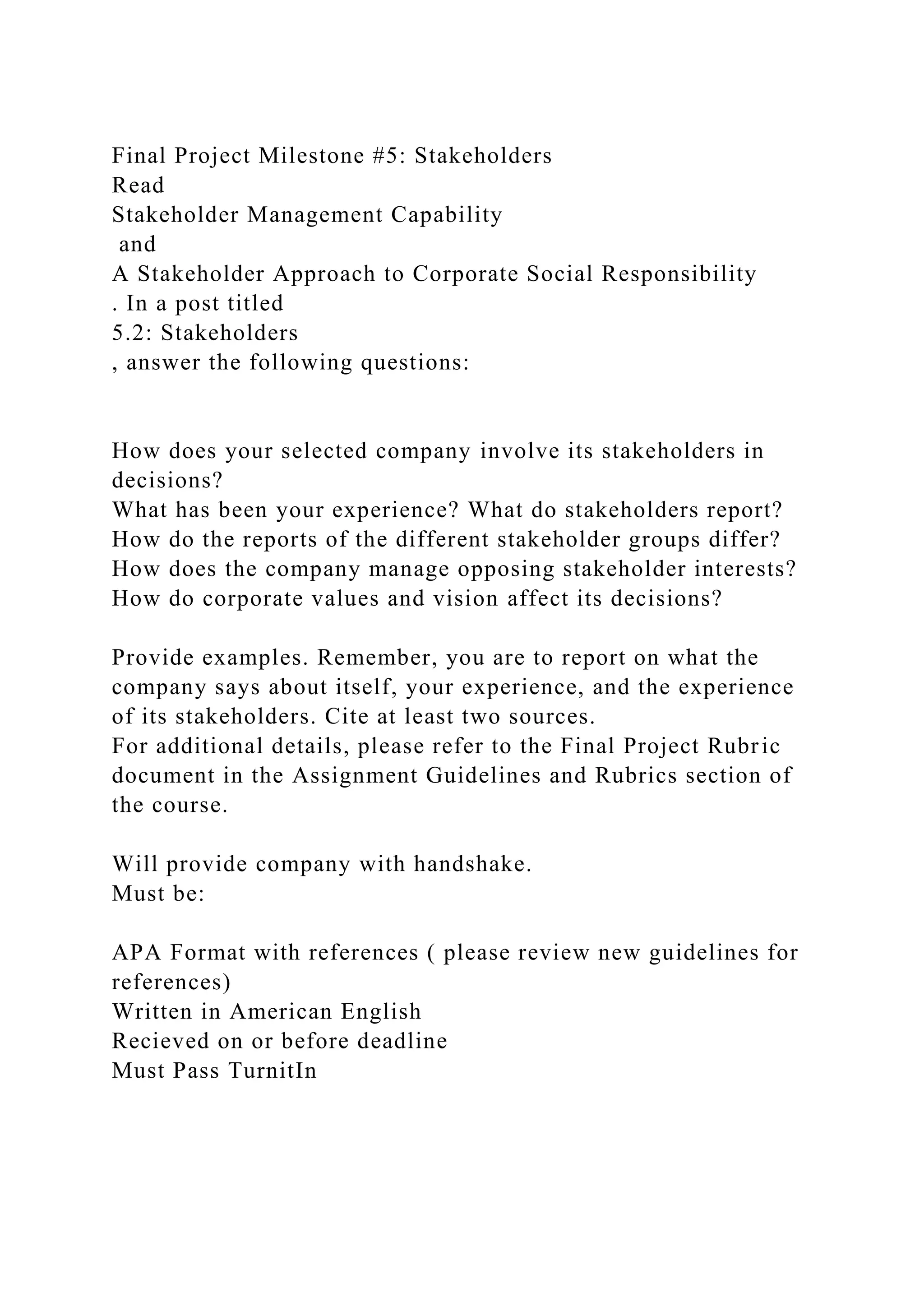 Final Project Milestone #5 StakeholdersRead Stakeholder Managem.docx