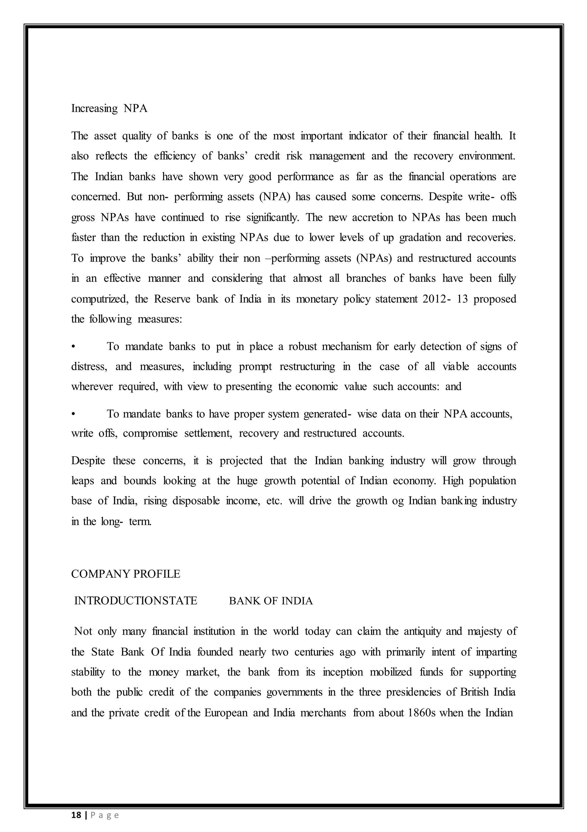 A study on npa of SBI | DOCX