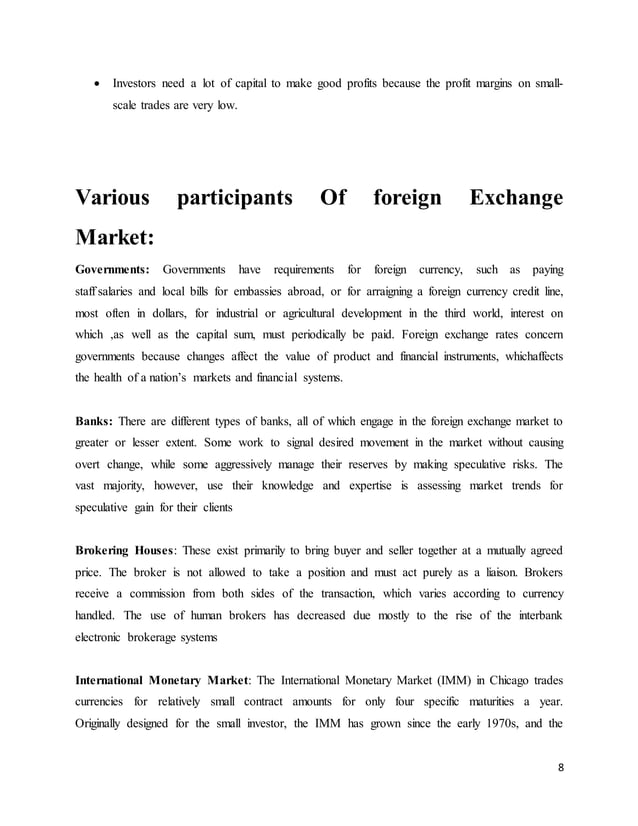 project of foreign exchange market | DOCX | Stocks and Bonds | Personal ...