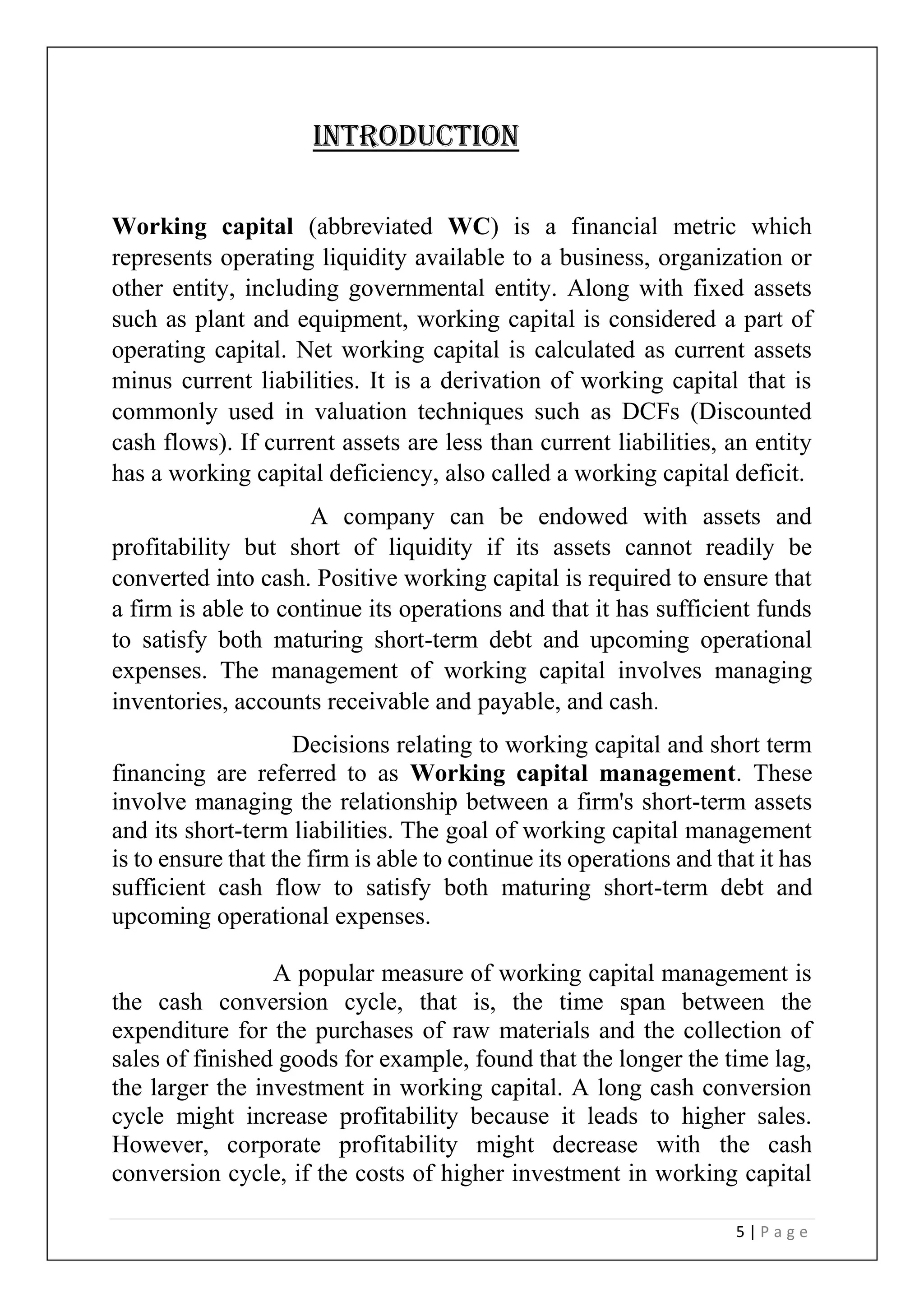WORKING CAPITAL MANAGEMENT PROJECT REPORT | PDF
