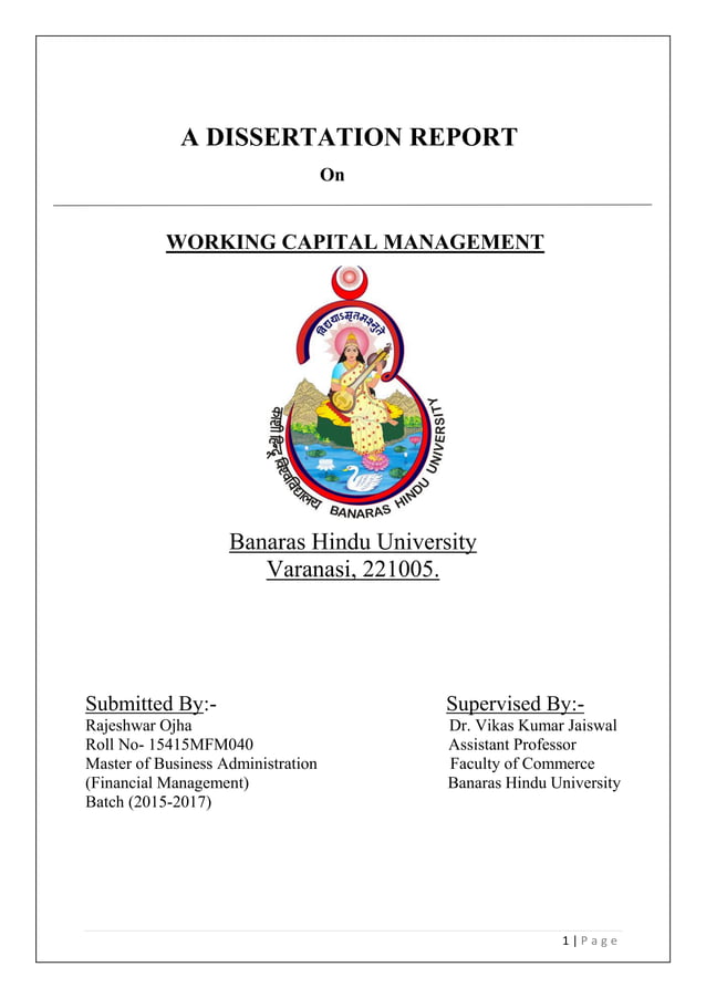 WORKING CAPITAL MANAGEMENT PROJECT REPORT | PDF | Business Accounting ...