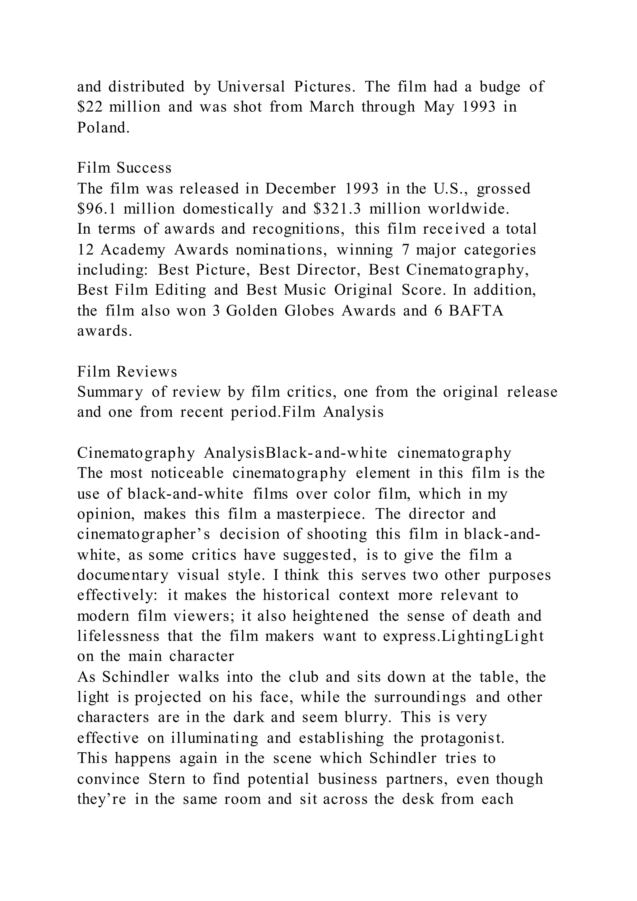 Final Project Part 2Cinematic Analysis of Schindler’s ListAlph | DOCX