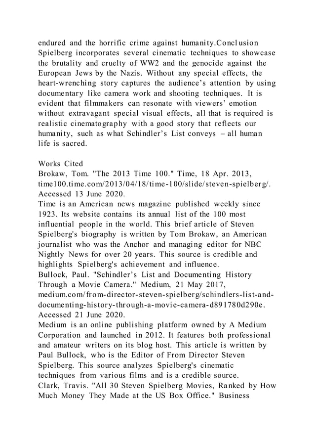 Final Project Part 2Cinematic Analysis of Schindler’s ListAlph | DOCX ...