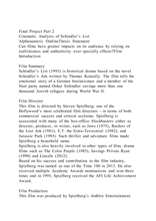 Final Project Part 2Cinematic Analysis of Schindler’s ListAlph | PDF