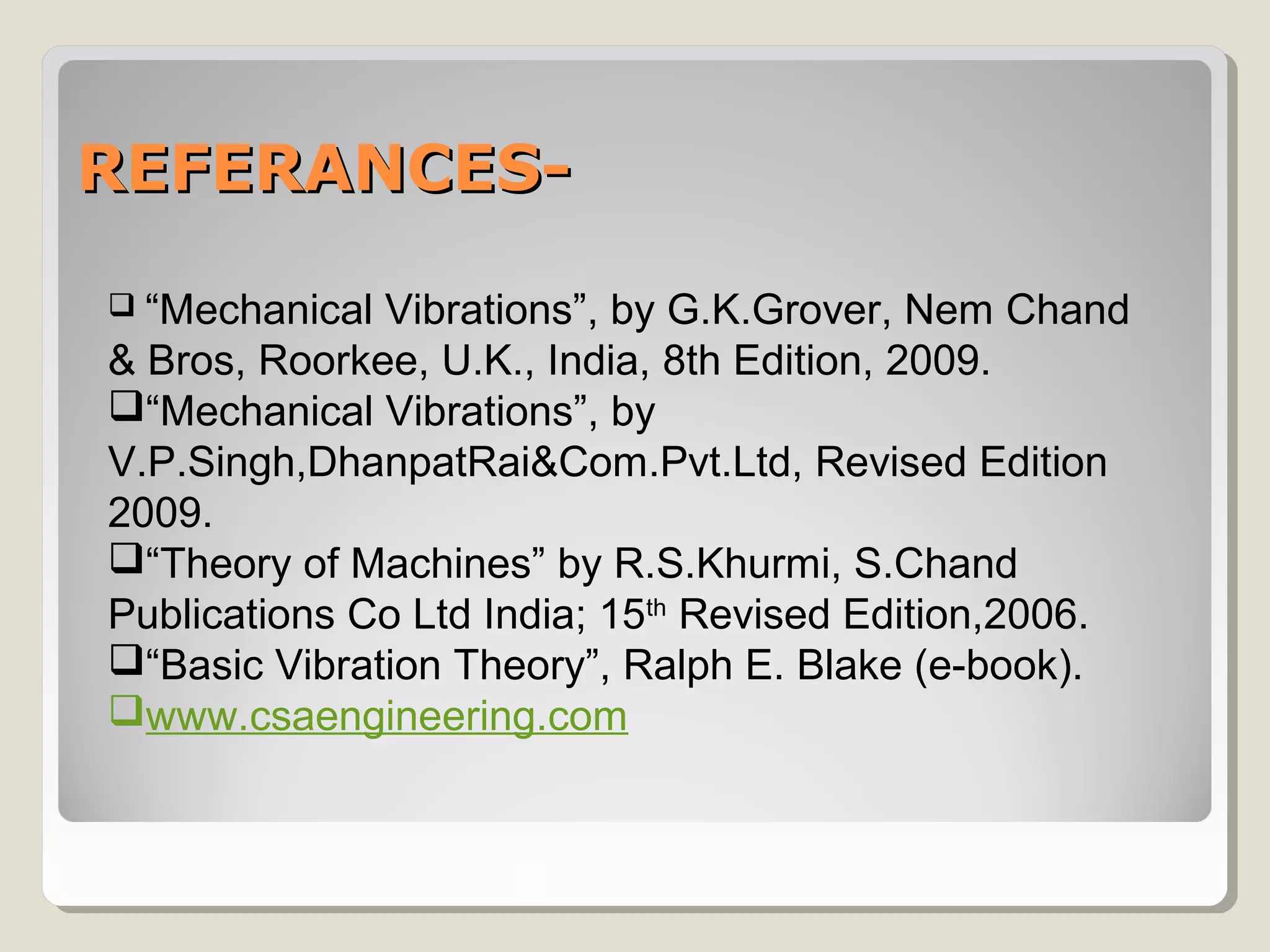 Design of Tuned Mass Vibration Absorber - Case Stude | PPT