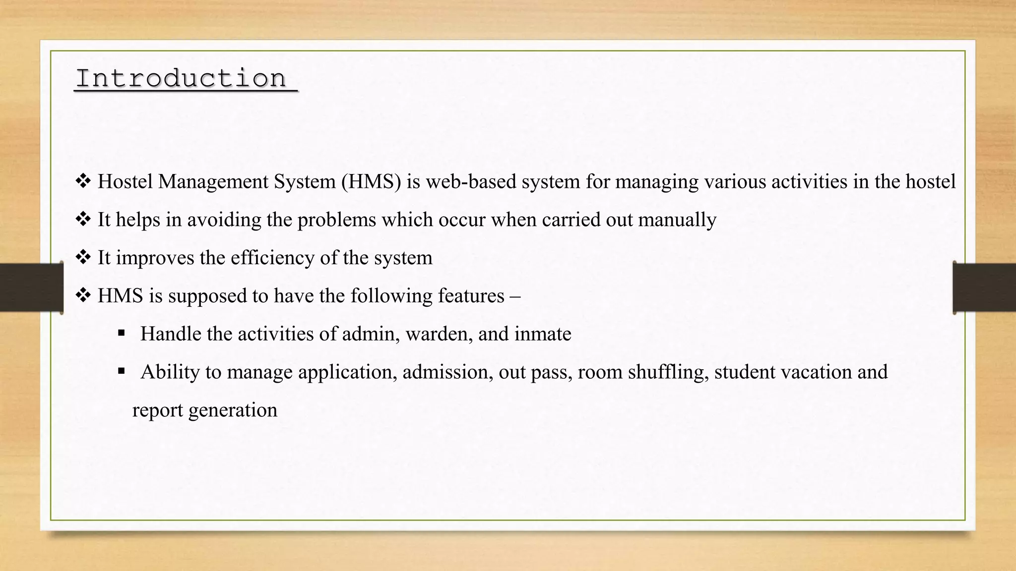 Online Hostel Management System Proposal | PPTX