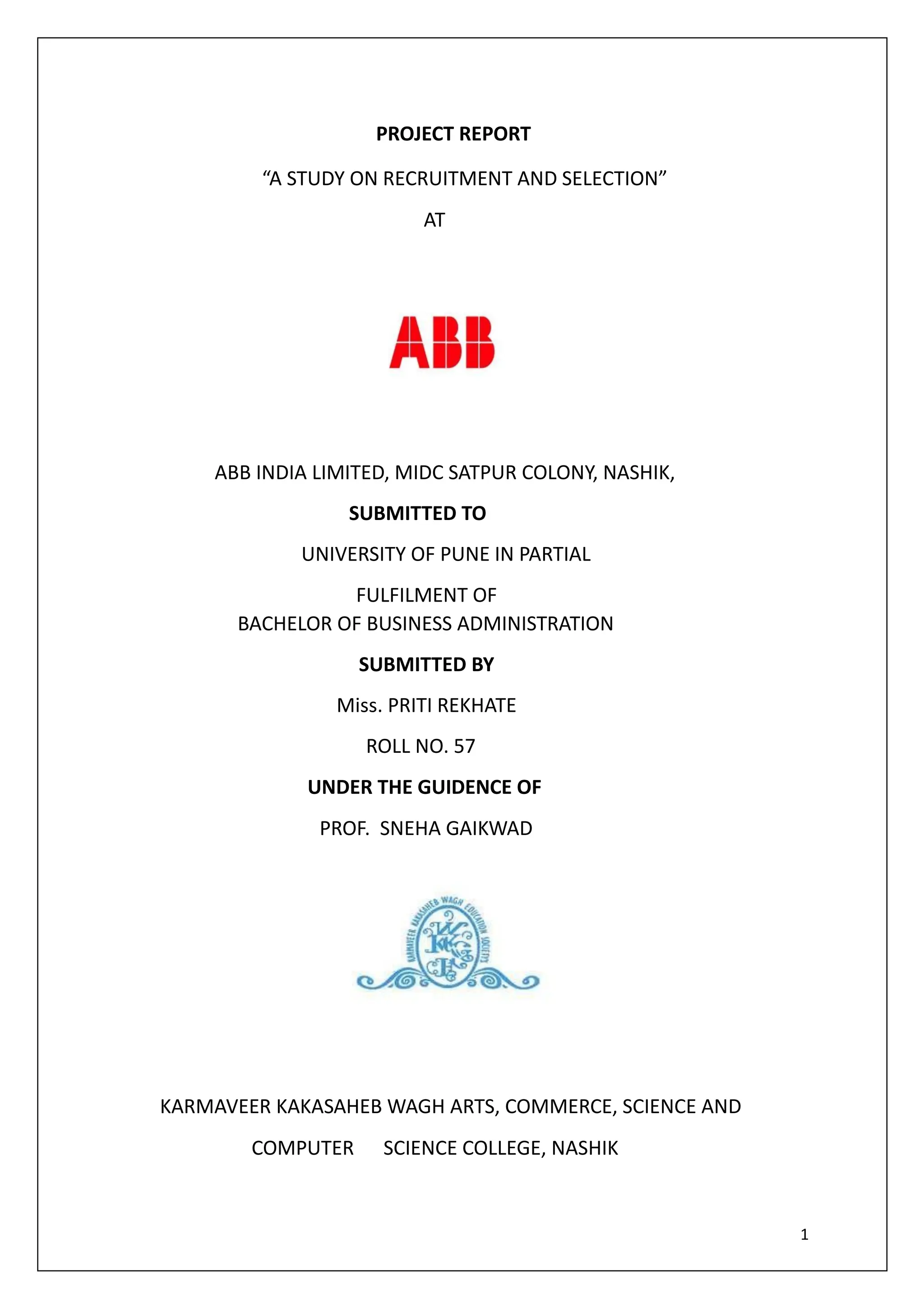 A STUDY ON RECRUITMENT AND SELECTION ON - ABB | PDF