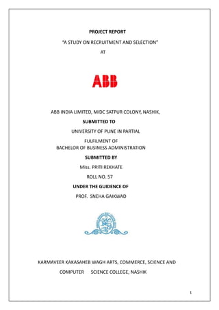 A STUDY ON RECRUITMENT AND SELECTION ON - ABB | PDF