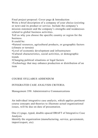 Final project proposal Cover page & IntroductionWrite a brief d.docx