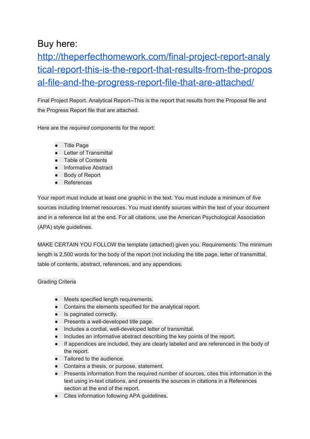 FINAL PROJECT REPORT. ANALYTICAL REPORT--THIS IS THE REPORT THAT ...