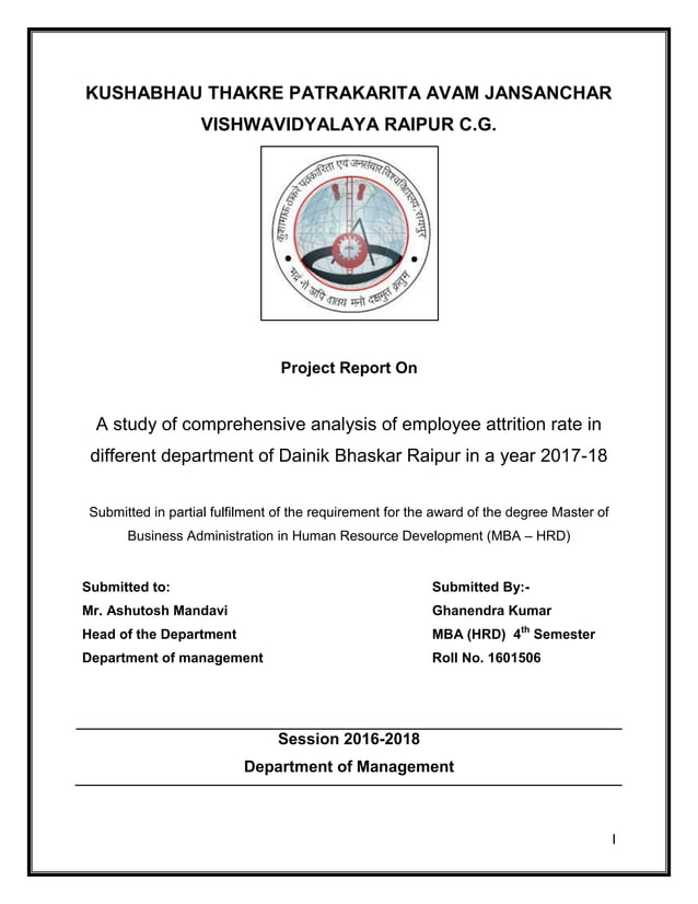 Employee Attrition Rate, MBA HR, Final Project Report. | PDF | Human ...