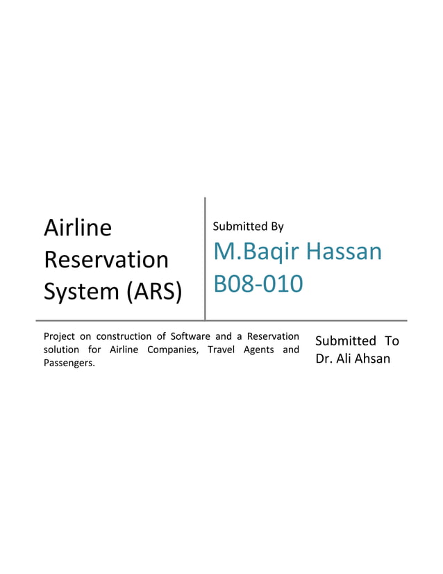 construction of Reservation software solution for Airline Companies ...