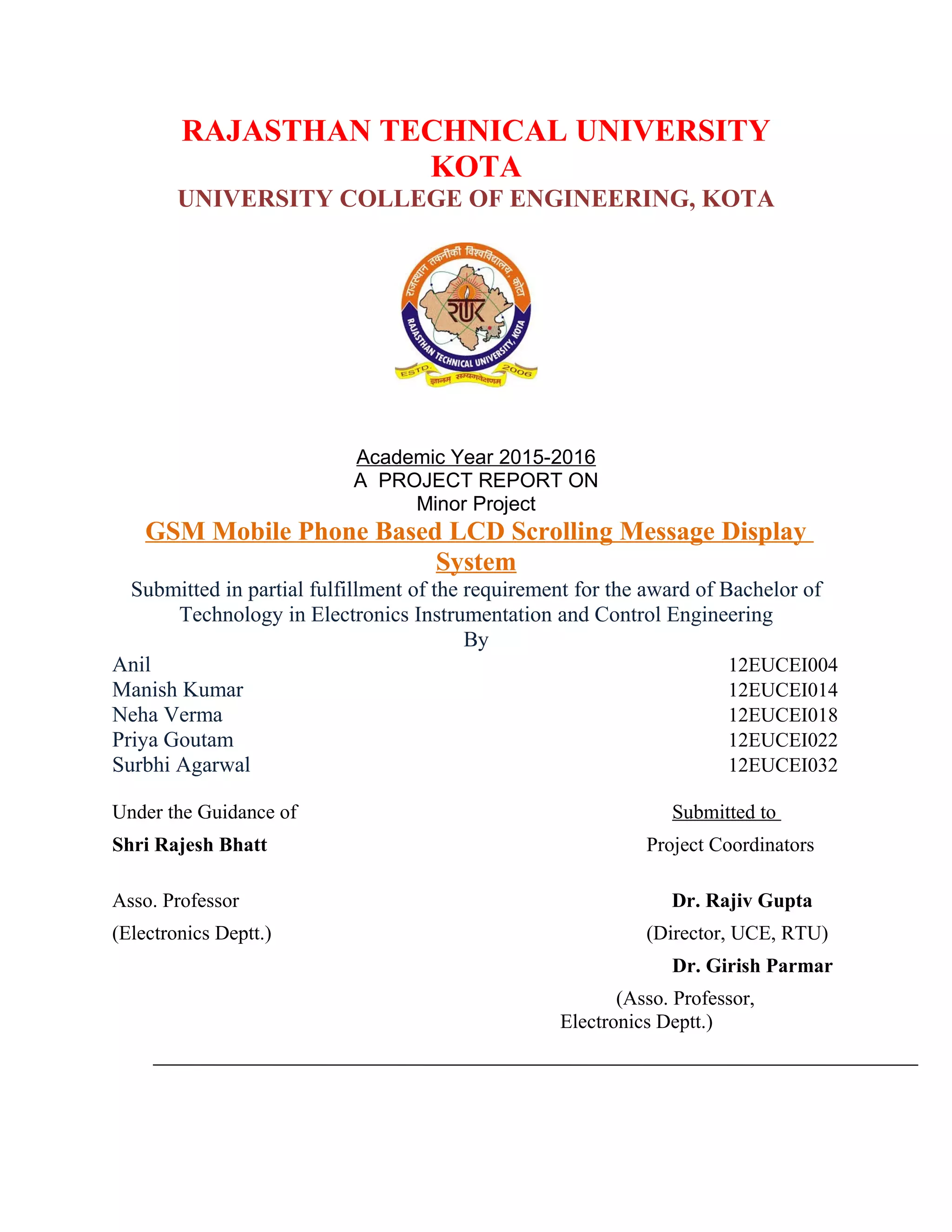 GSM Mobile Phone Based LCD Message Display System | PDF