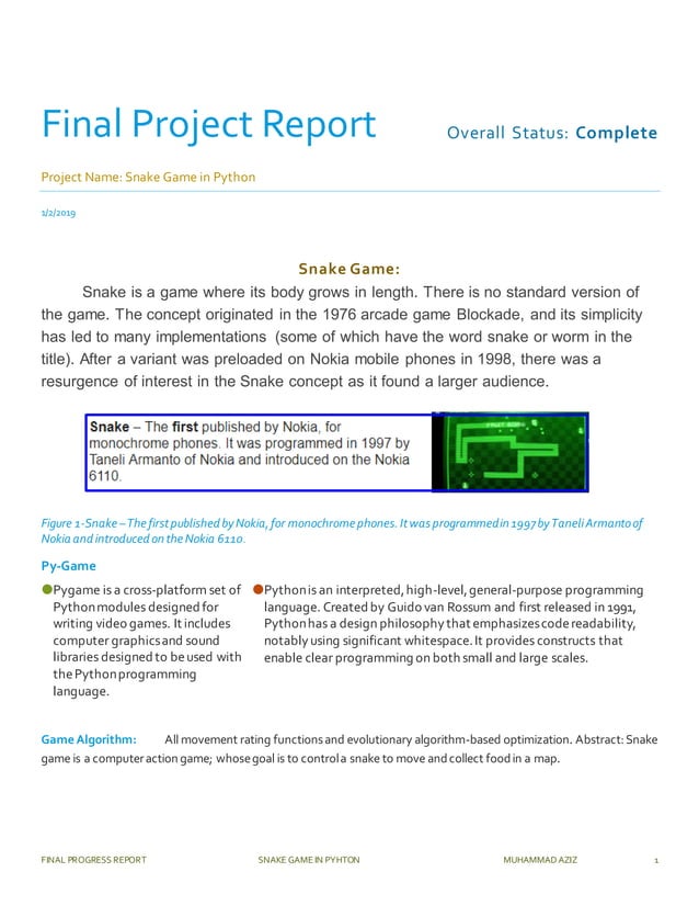 Final project report Snake Game in Python | PDF | Programming Languages | Computing