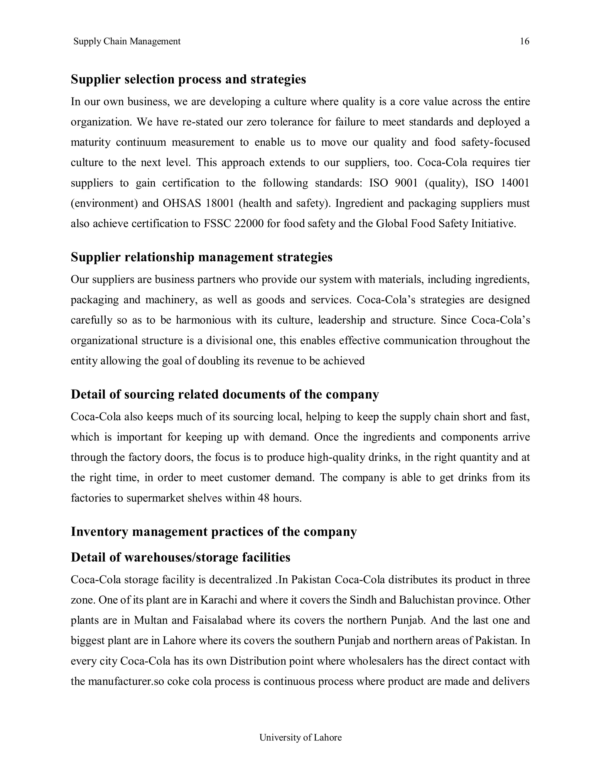 Supply chain management on Coca cola | PDF