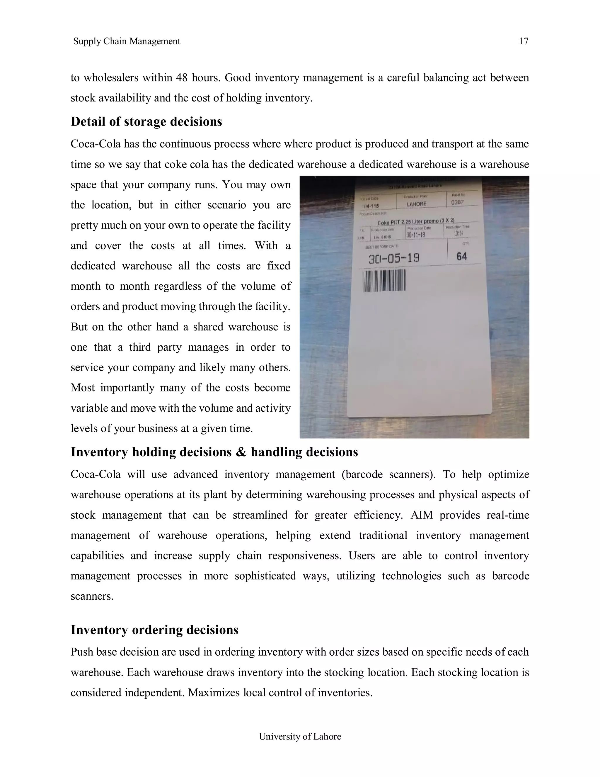 Supply chain management on Coca cola | PDF