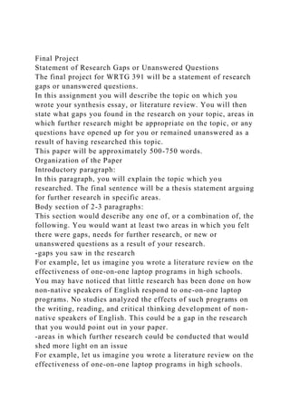 Final ProjectStatement of Research Gaps or Unanswered Questions .docx