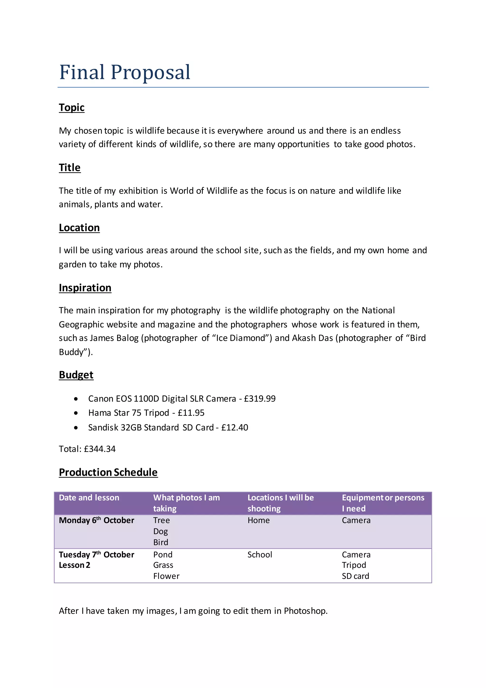 Final proposal | DOCX | Cameras and Camcorders | Consumer Electronics