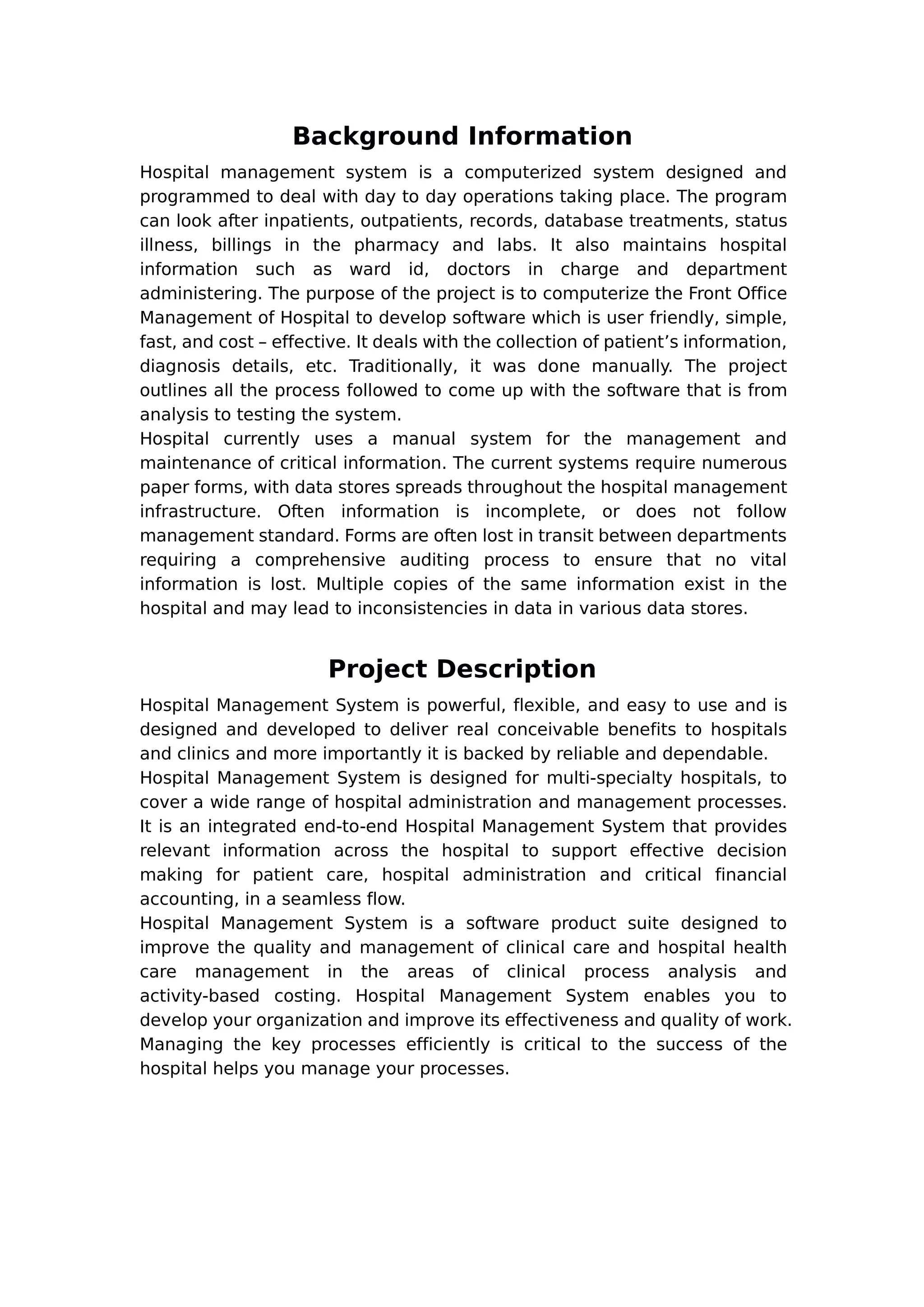 Hospital Management System proposal | PDF