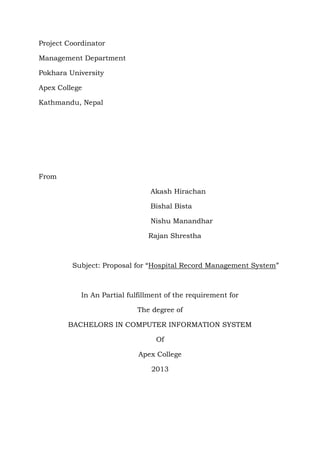 Hospital Management Record System Proposal | DOCX