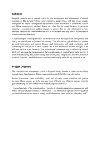 Hospital Management Record System Proposal | DOCX