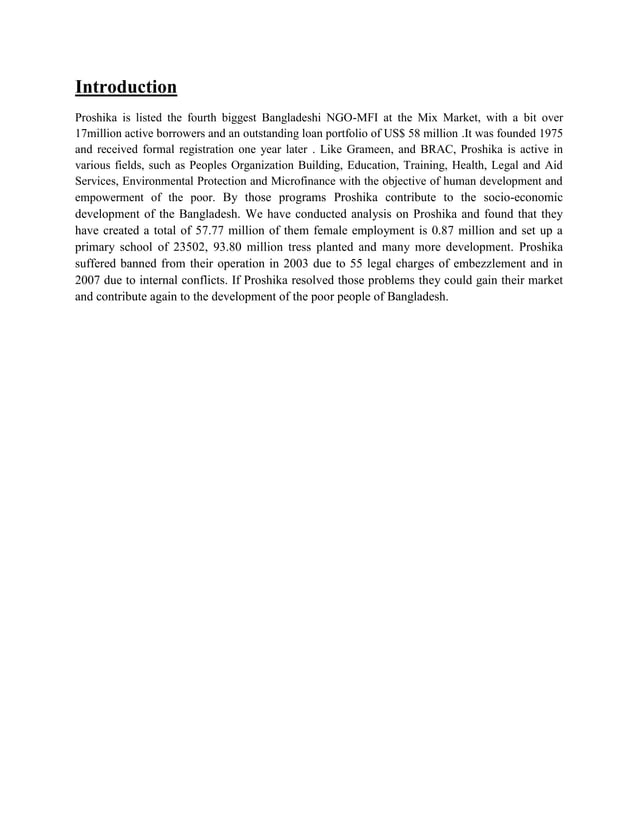 An Analysis on Proshika | DOCX | Government Support and Welfare ...