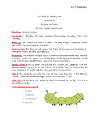 Days of the week Lesson Plan | PDF