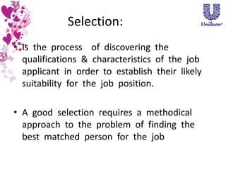 HUL Indore Employee Selection Process | PPTX