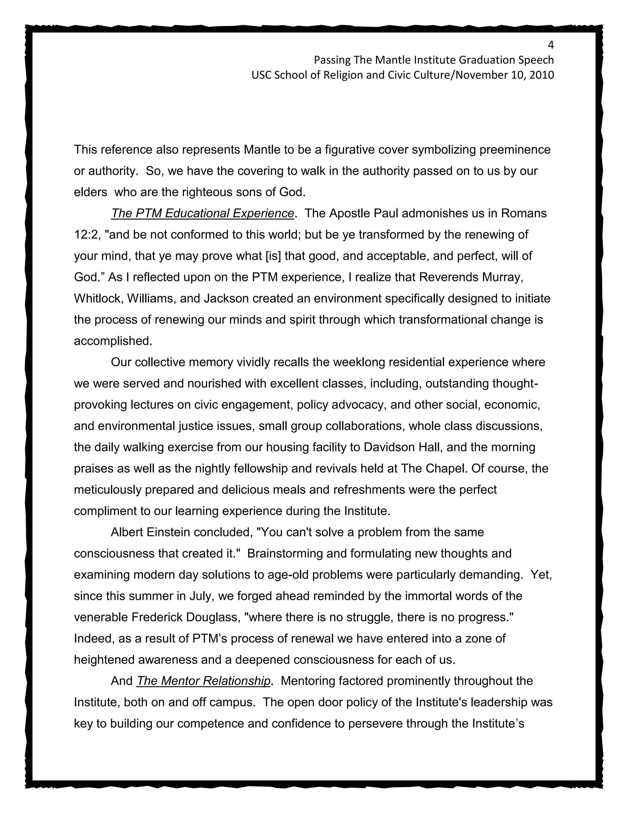 Passing The Mantle Institute Graduation Speech | PDF