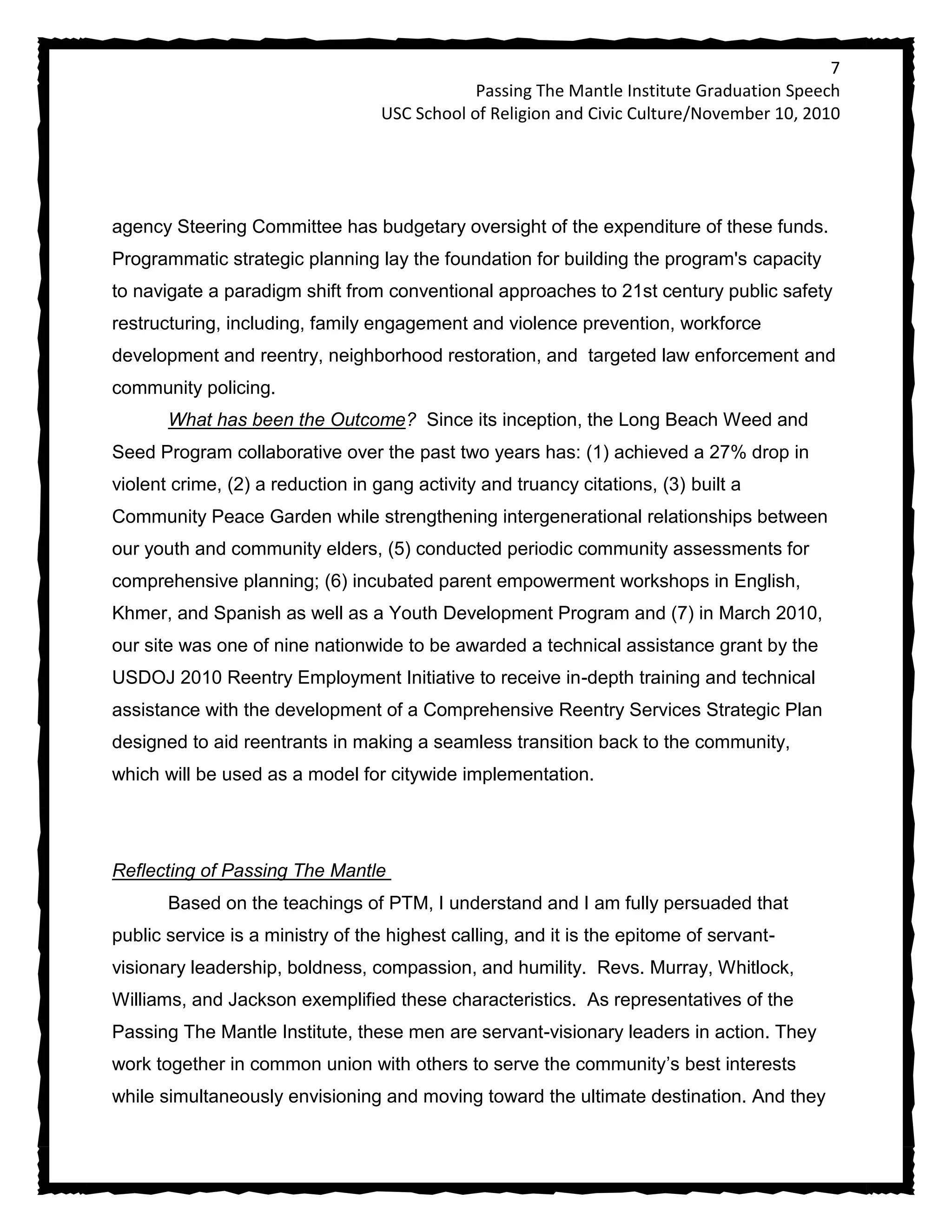 Passing The Mantle Institute Graduation Speech | PDF