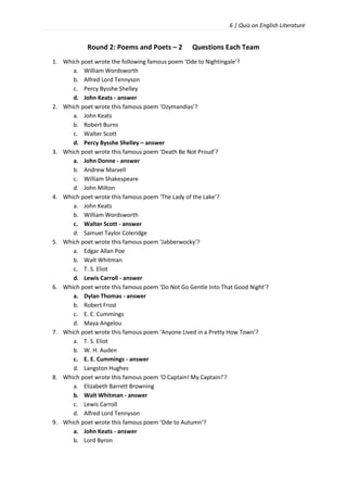 Quiz on English Language and Literature | PDF