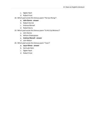 Quiz on English Language and Literature | PDF