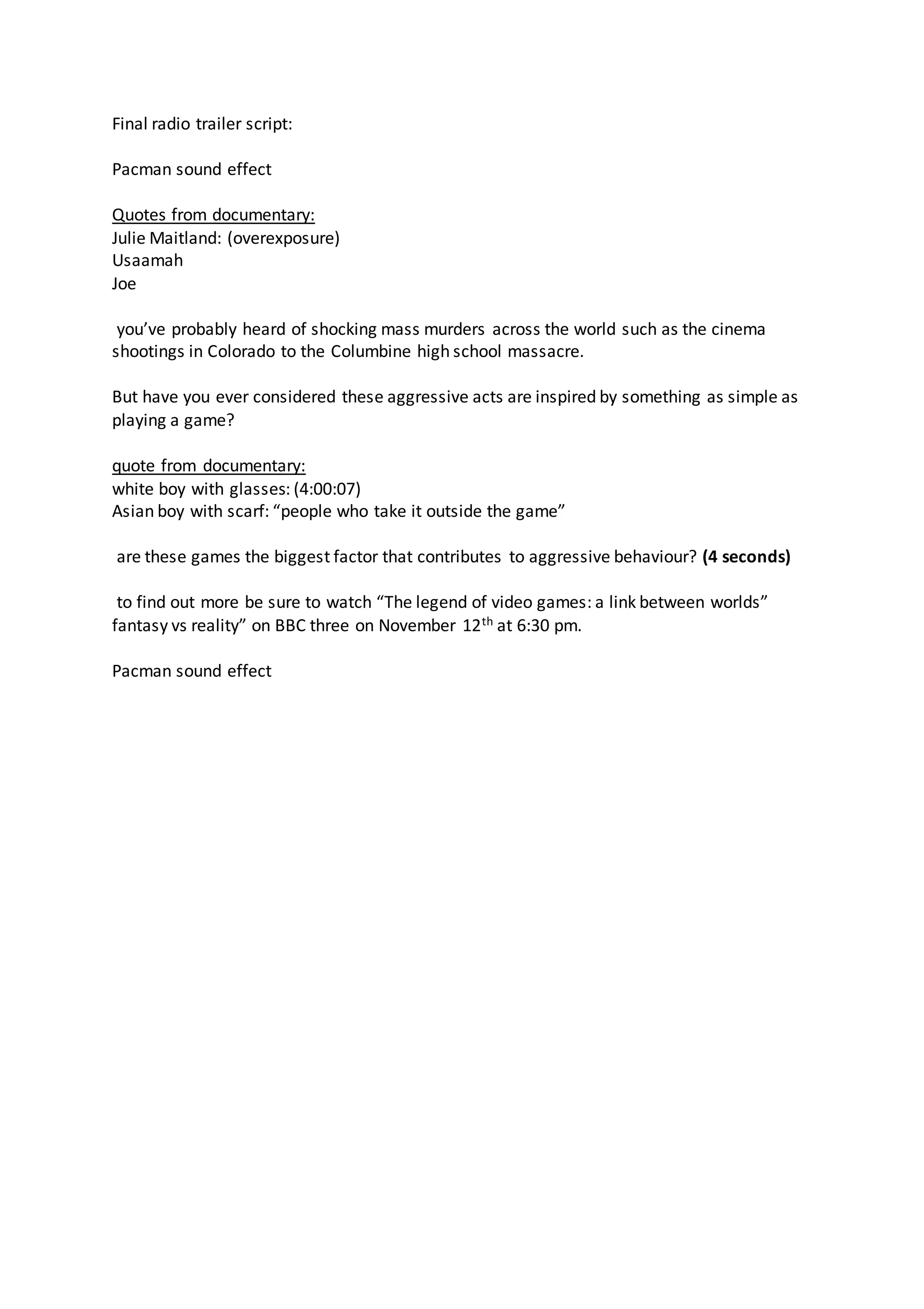 Final radio trailer script | DOCX