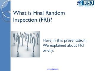 RSJ Final Random Inspection | PDF