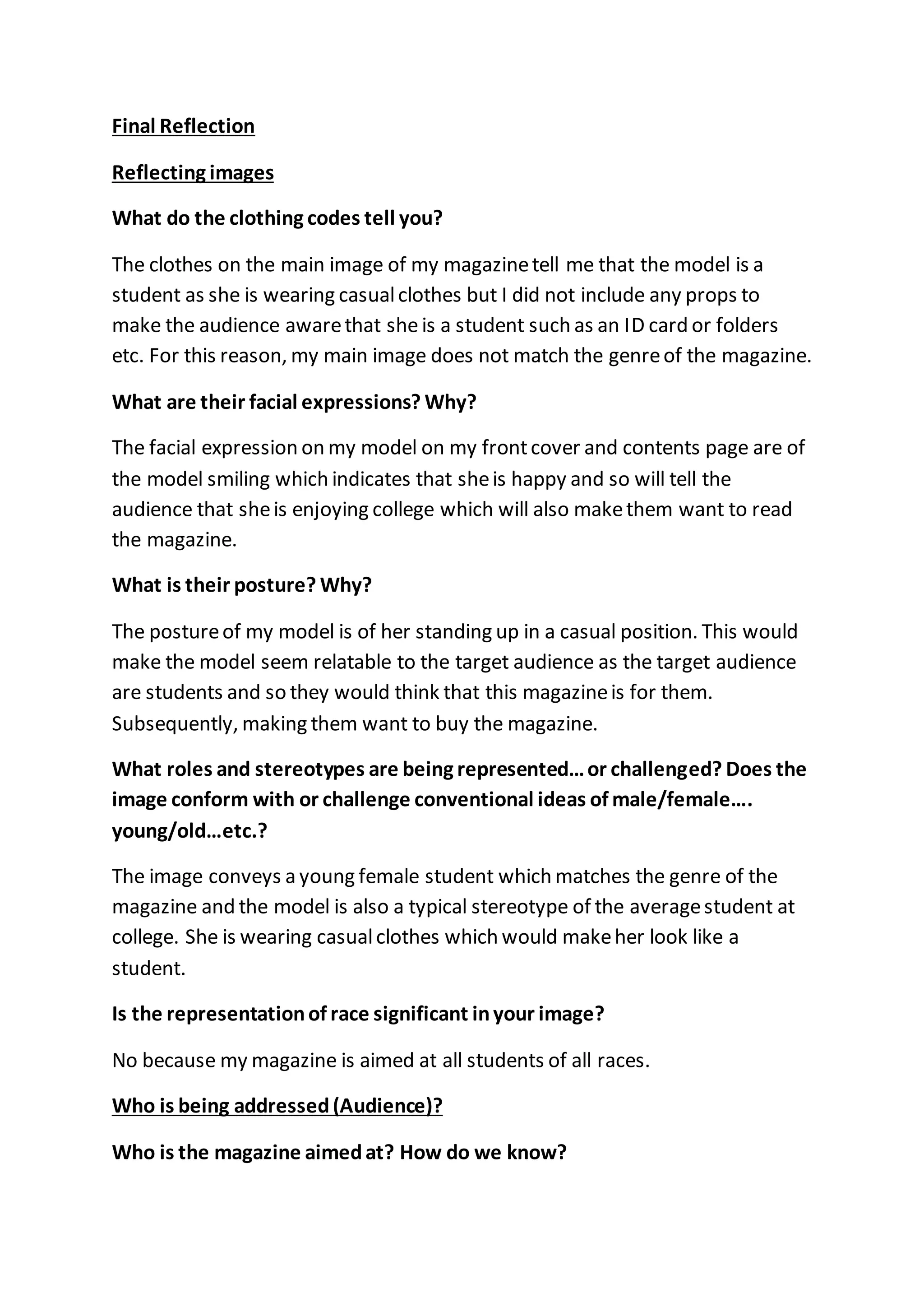 Final reflection - | DOCX | Women\'s Clothing | Women\'s Fashion